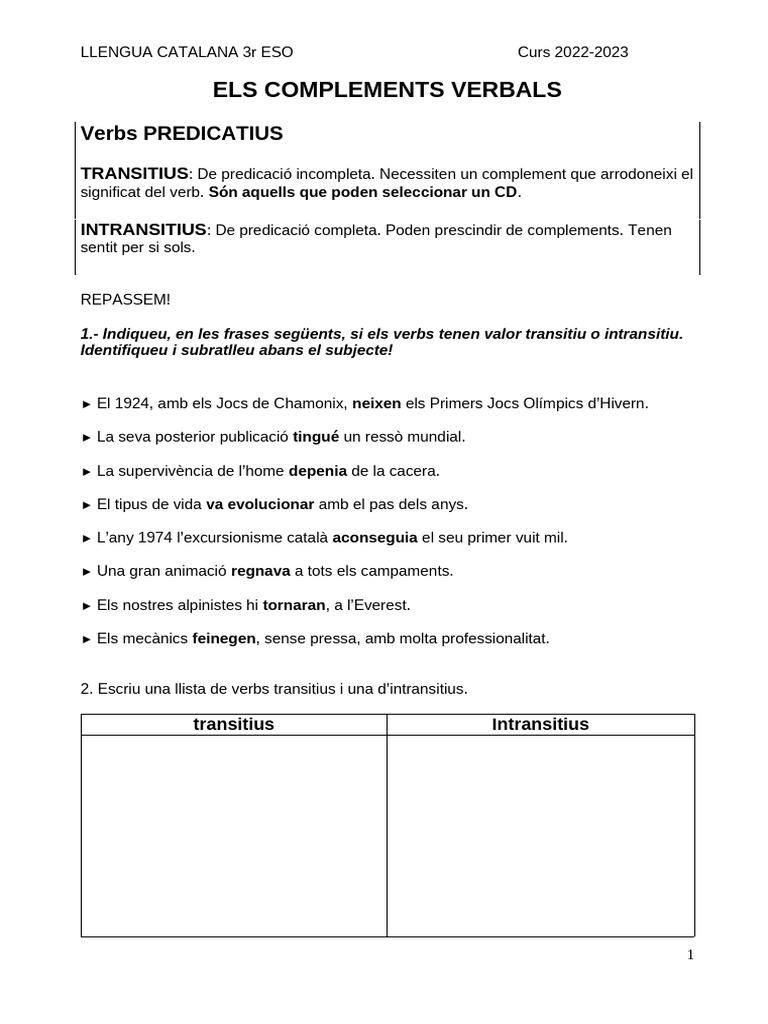 Els Complements Verbals | PDF