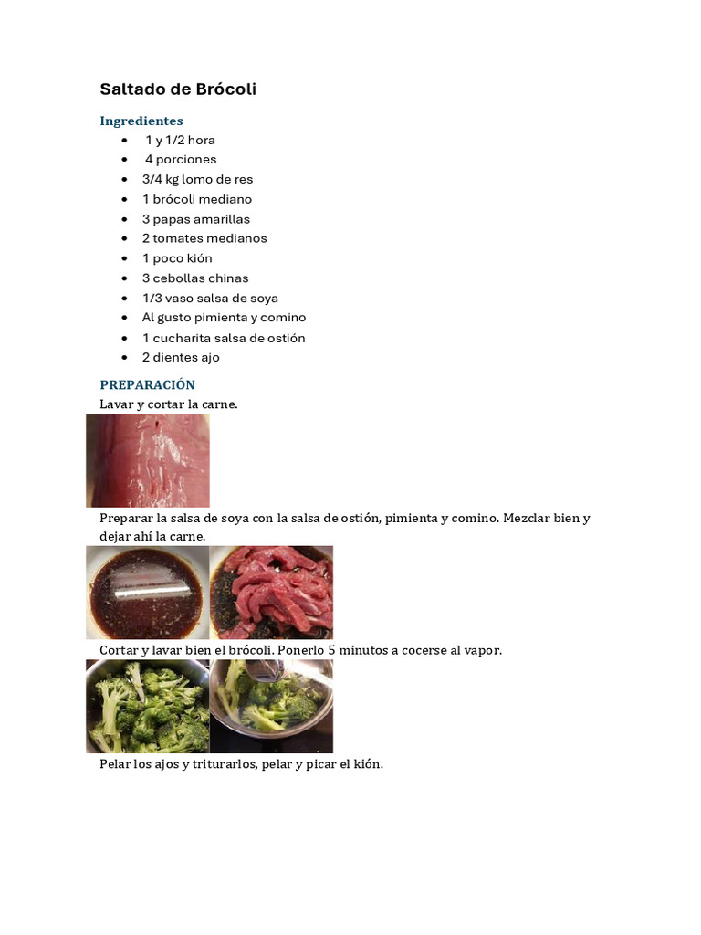 Receta de Saltado de Brócoli Peruano | PDF