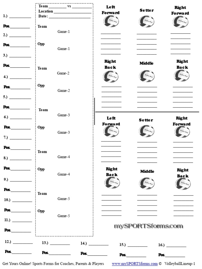 Volleyball Lineup Sheet 1 | PDF | Teaching Methods & Materials