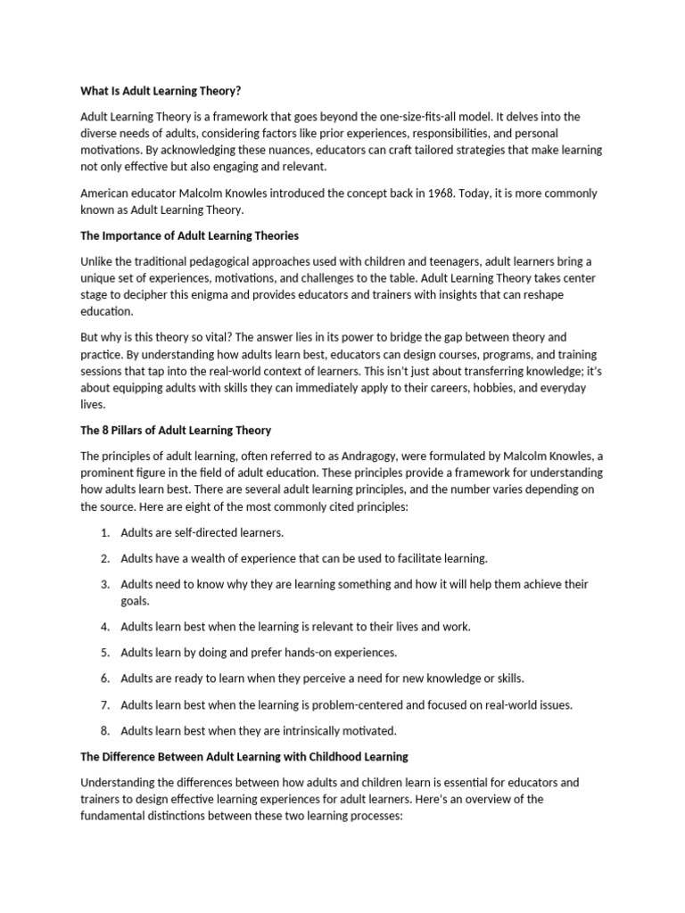 Adult Learning Theory | PDF