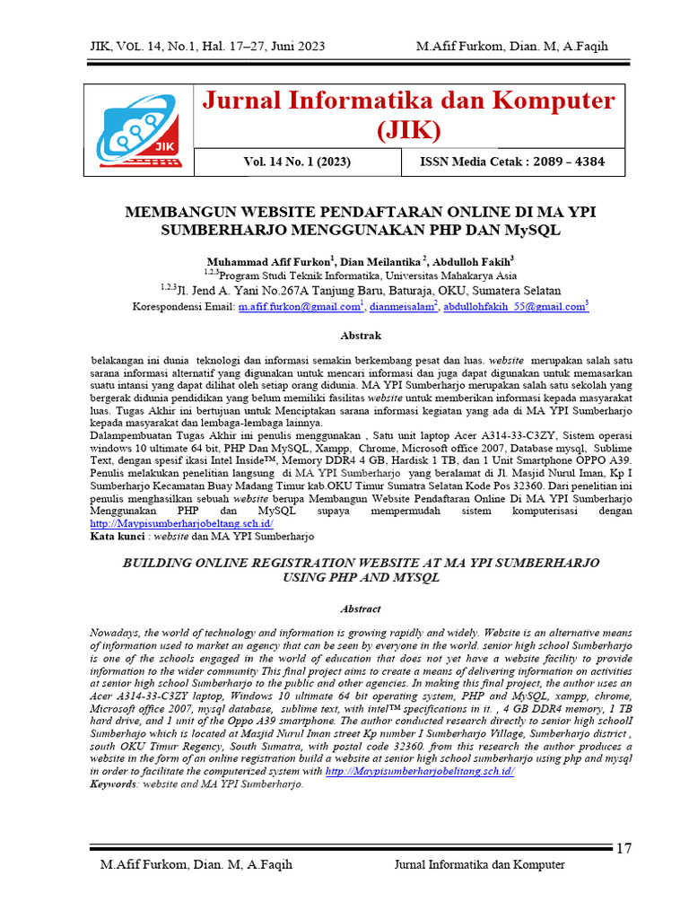 Jurnal Informatika Dan Komputer | PDF | Karier & Perkembangan