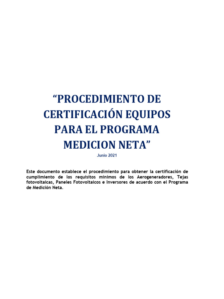 Procedimiento de Certificación Equipos para El Programa Medicion Neta | PDF
