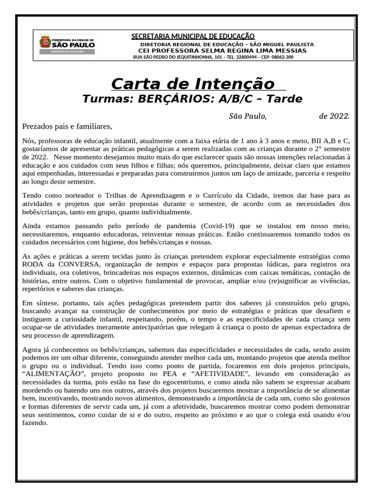 Carta Bii - Tarde 2022 Ok | PDF