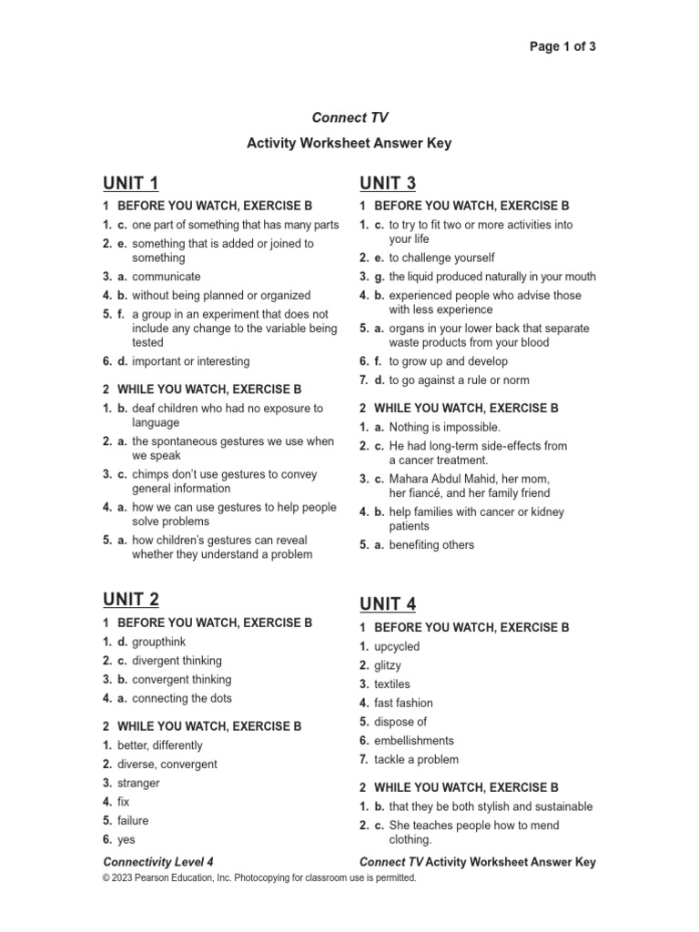 CTY4 Connect TV Worksheet Answer Key | PDF | Clinical Medicine