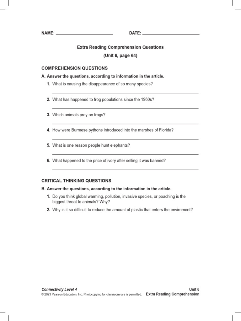 CTY4 Extra Reading Comprehension Unit 6 | PDF