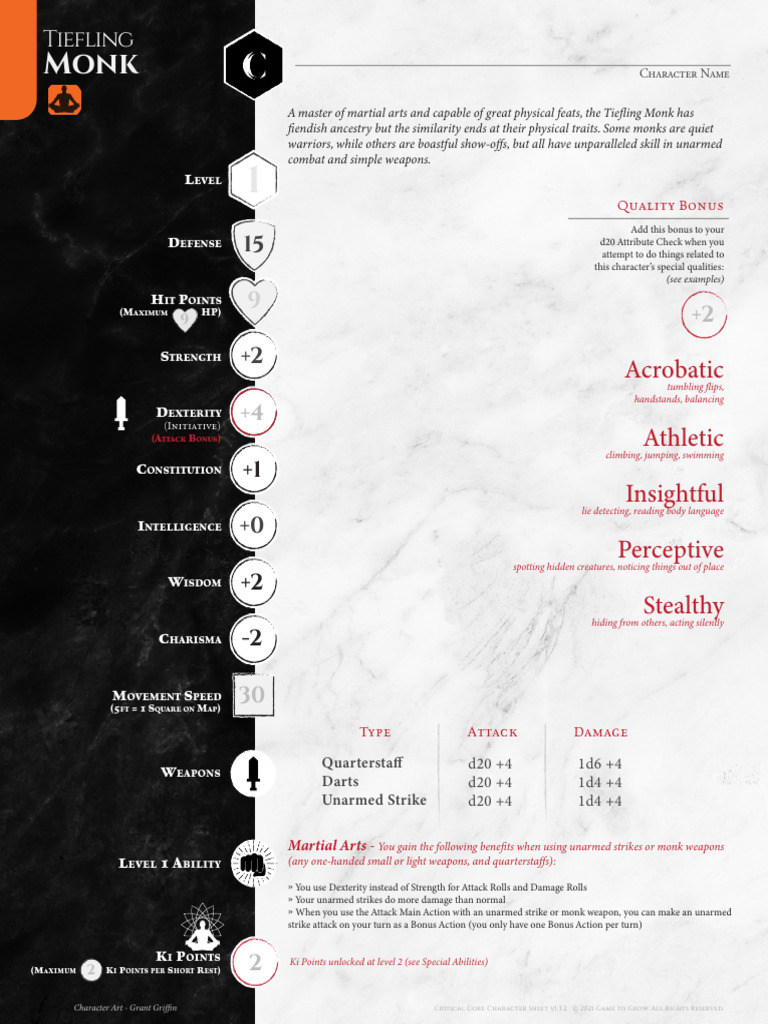 Character Sheet - Monk - BLANK | PDF
