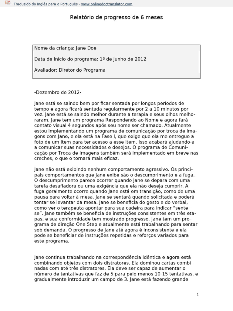 Sample 6 Month Progress Report - En.pt | PDF