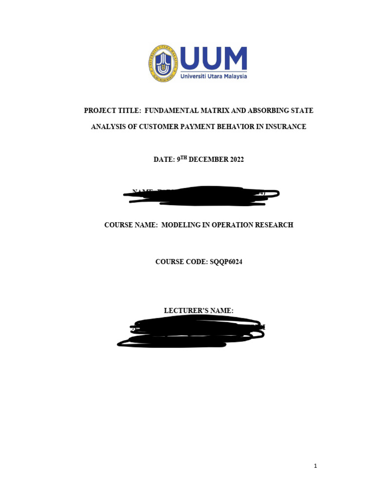 Fundamental Matrix and Absorbing State Study For Insurance | PDF ...