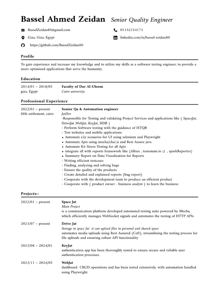 Bassel Ahmed Zeidan CV SeniorQaEngineer | PDF