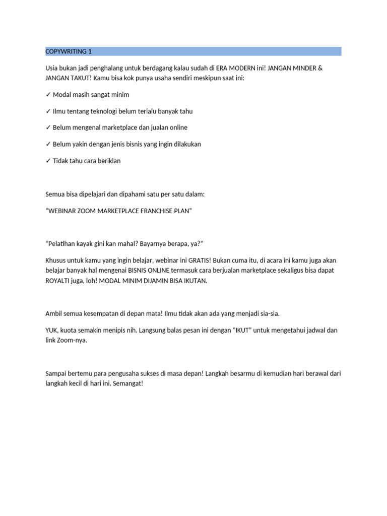 Contoh Copy Writing Ajakan Webinar | PDF