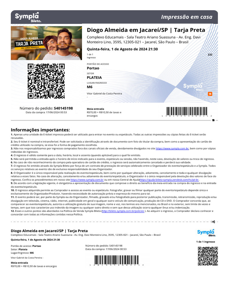 Diogo Almeida em Jacareí/SP - Tarja Preta: Impressão em Casa | PDF