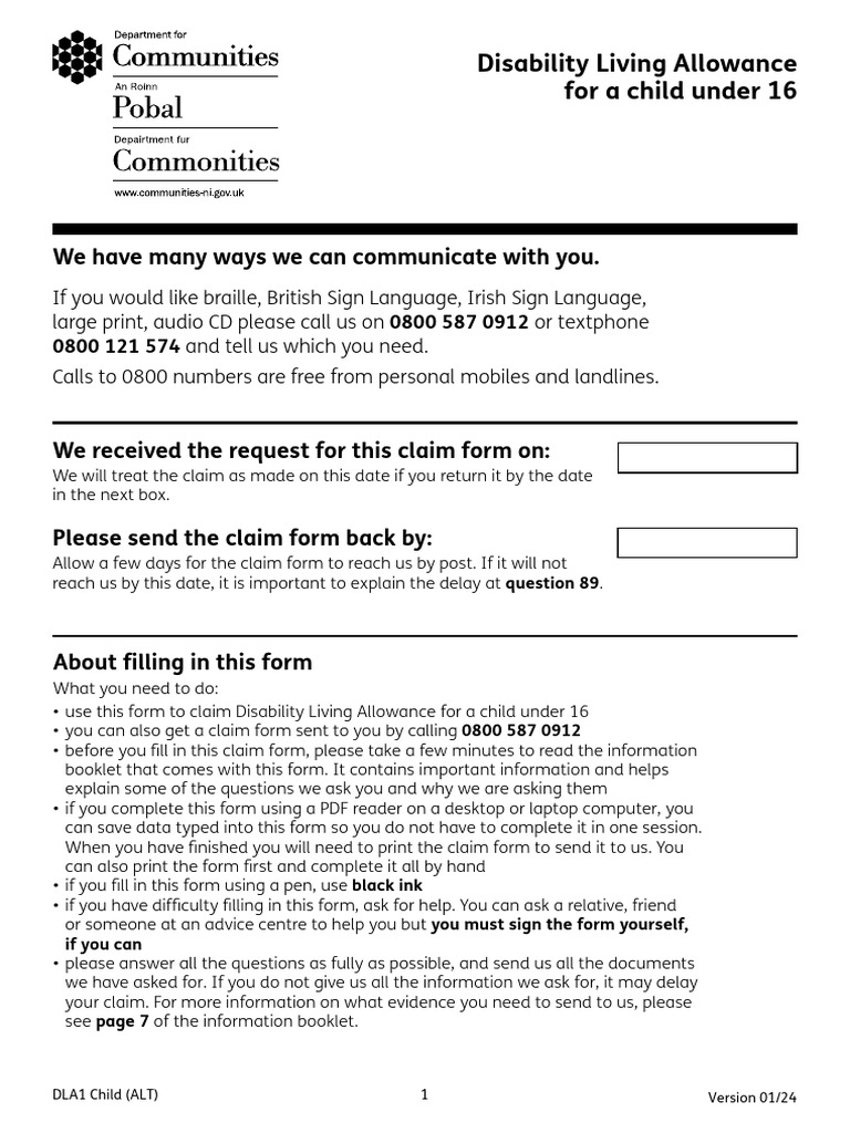 DLA1 Child Application Form | PDF