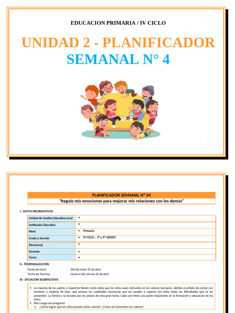 Unidad 2 - Planificador Sem4 - IV CICLO | PDF