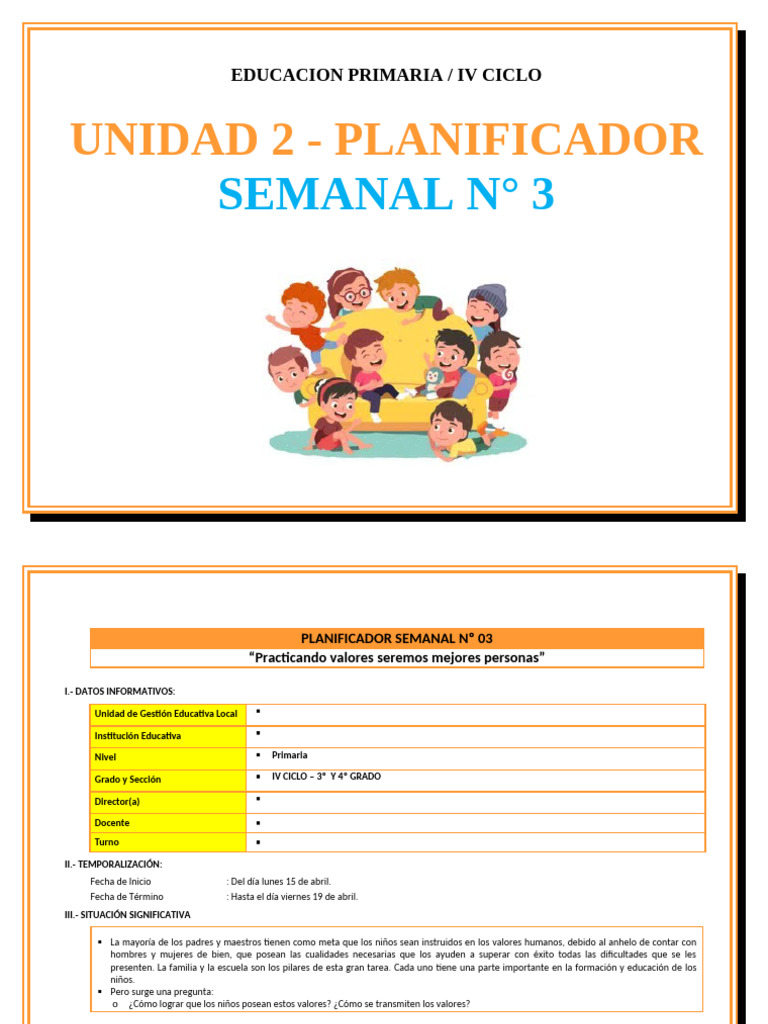 Unidad 2 - Planificador Sem3 - IV CICLO | PDF
