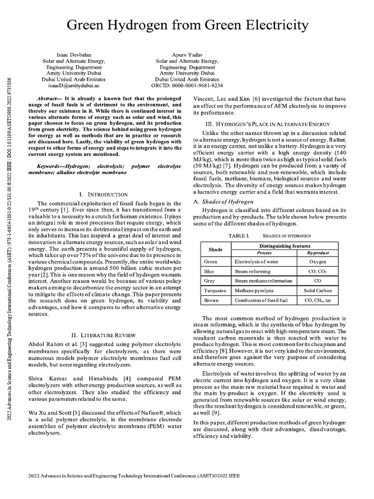 Green Hydrogen From Green Electricity | PDF