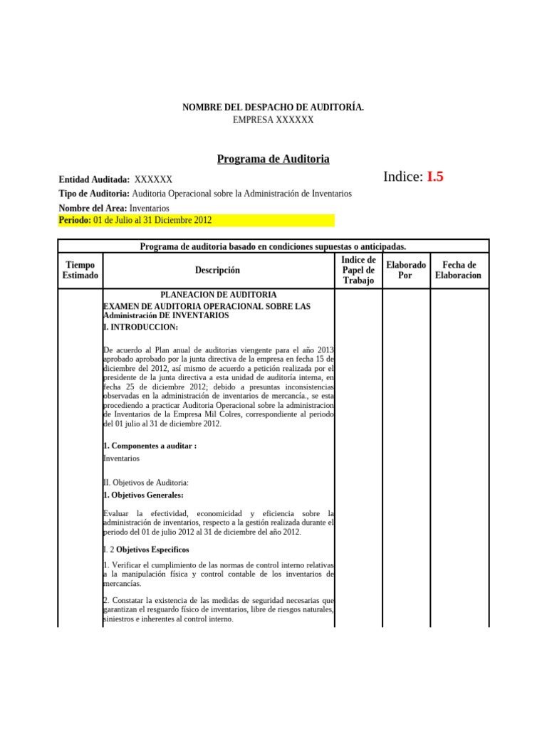 Modelo de Programa de Auditoría | PDF