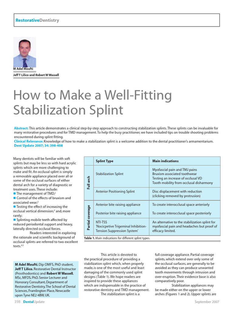 How To Make A Well-Fitting Stabilization Splint | PDF