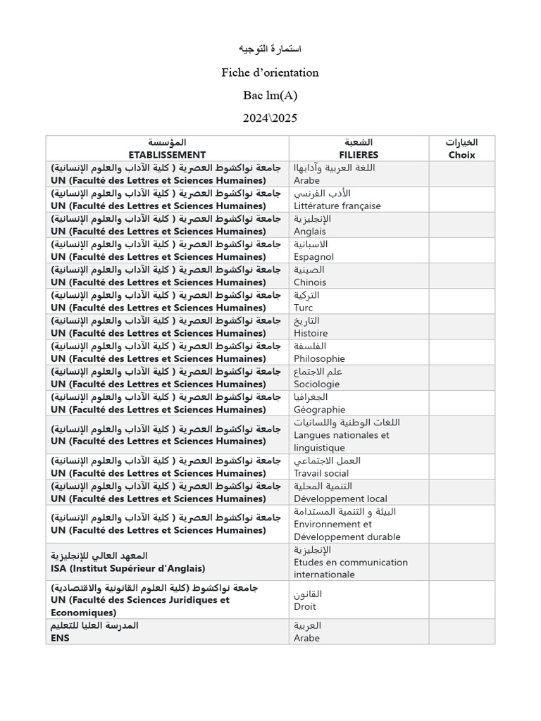 Fiche D'orientation Lm-1 | PDF