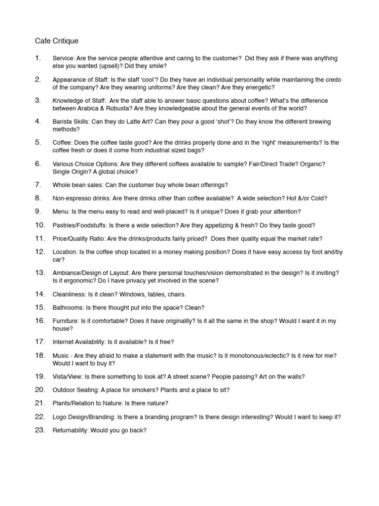 Cafe Critique | PDF