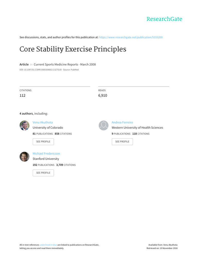 AKUTHOTA - Core - Stability - Exercise - Principles | PDF