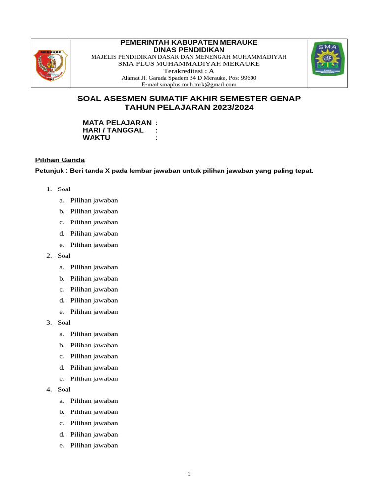 Master Soal Asesmen Sumatif Akhir Semester Genap 2023-2024 Eksak | PDF