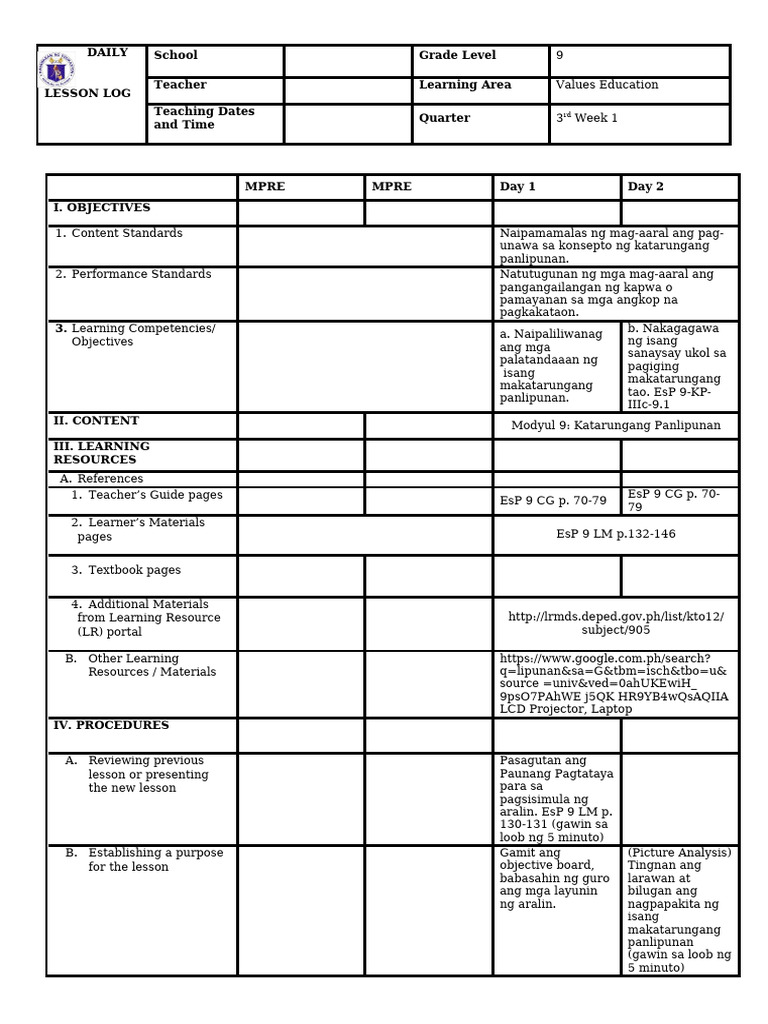 3rd Quarter ESP 9 Module 1 Week 1 Up | PDF | Human Communication | Pedagogy