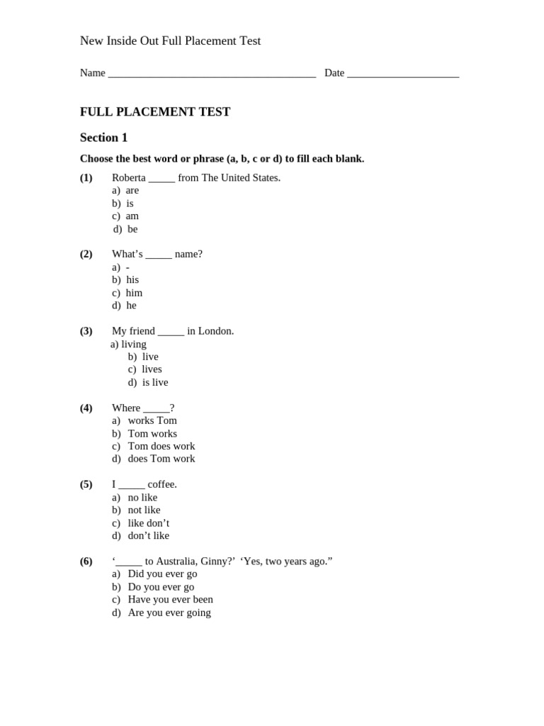 Full Placement Test | PDF