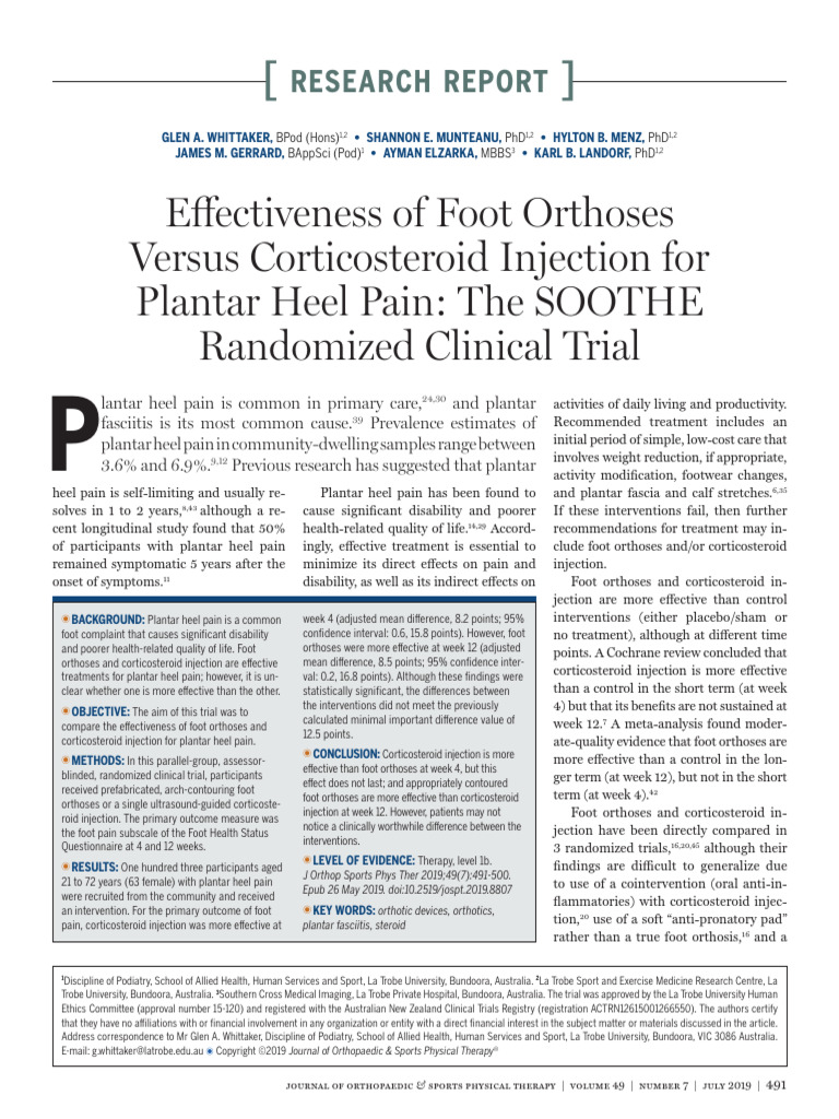 Effectiveness of Foot Orthoses Versus Corticosteroid Injection For ...