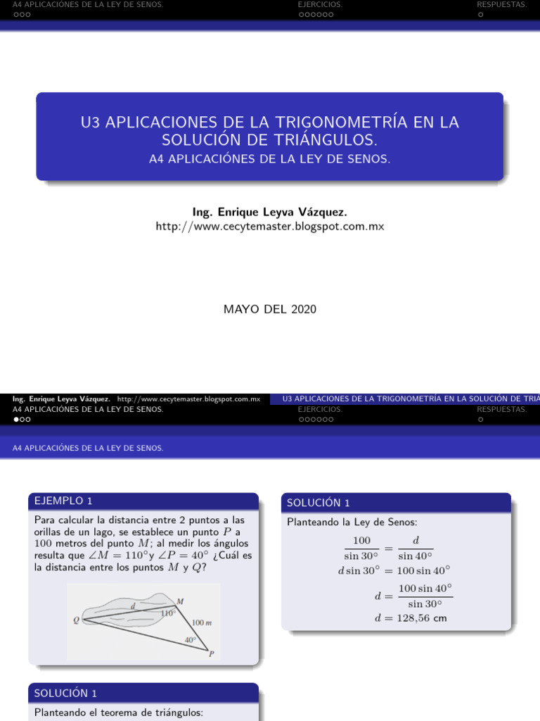 U3 Aplicaciones de La Trigonometr Ia en La Soluci On de Tri Angulos | PDF | Triángulo ...