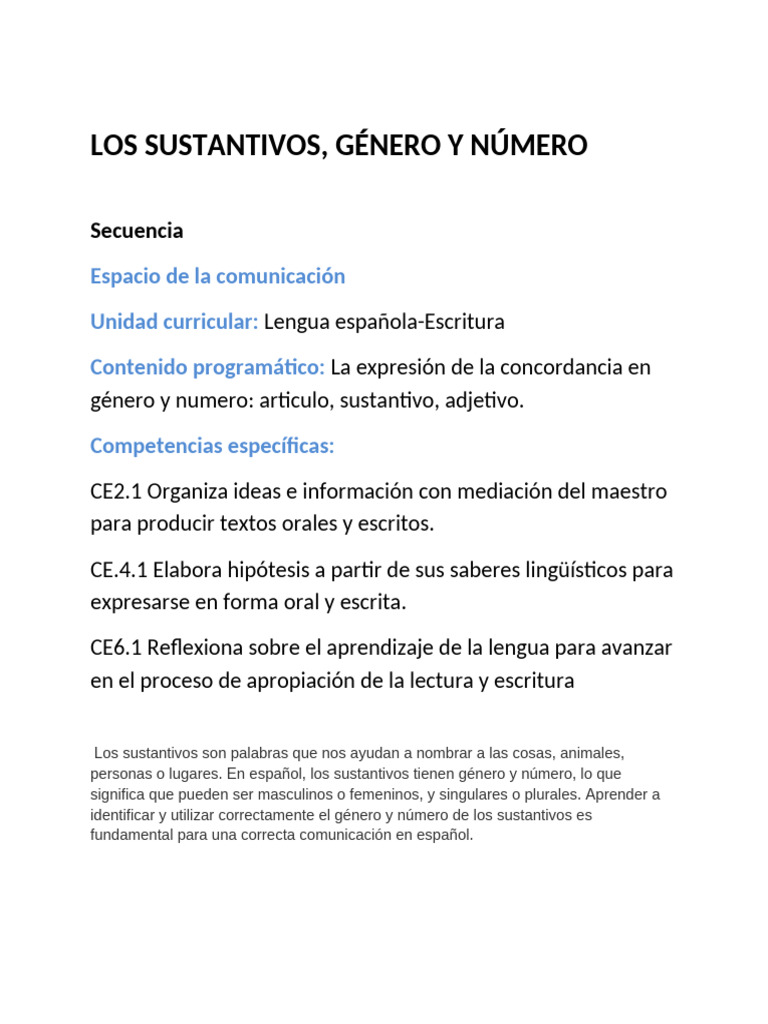 Sustantivos: Género y Número en Español | PDF | Sustantivo | Plural