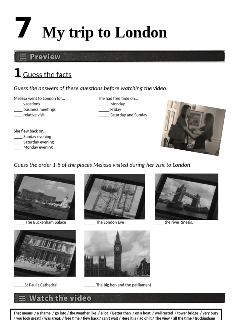 INT 1 - UNIT 07 VIDEO PROGRAM - My Trip To London | PDF