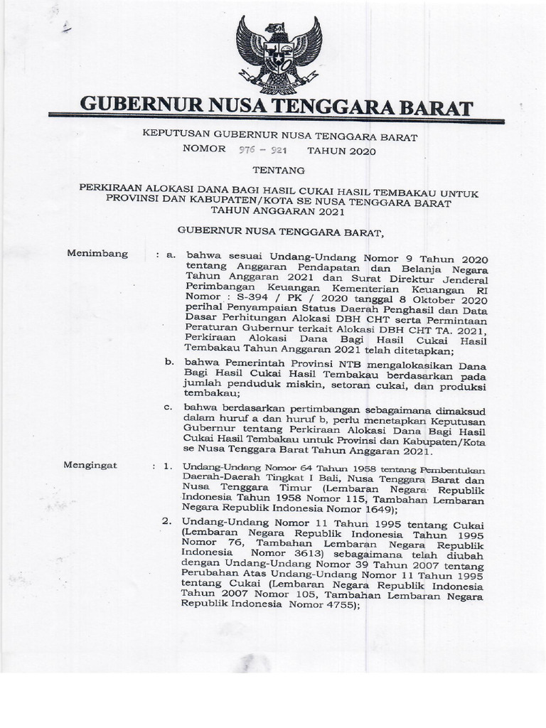 SK Alokasi DBH CHT 2021 | PDF