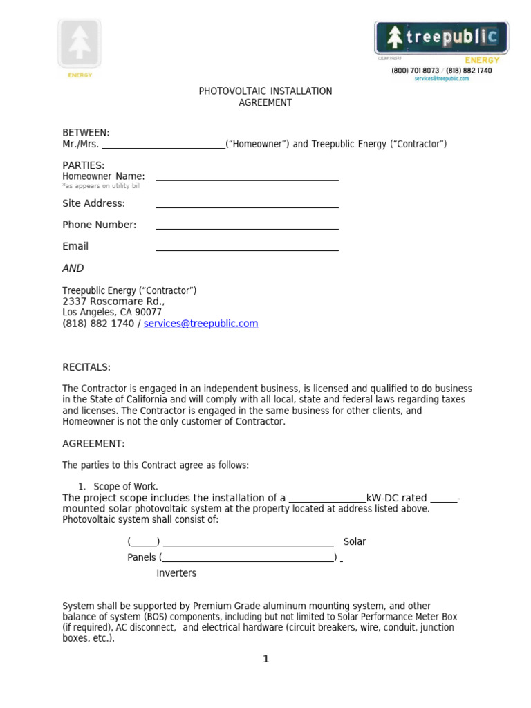 Solar Agreement Form | PDF