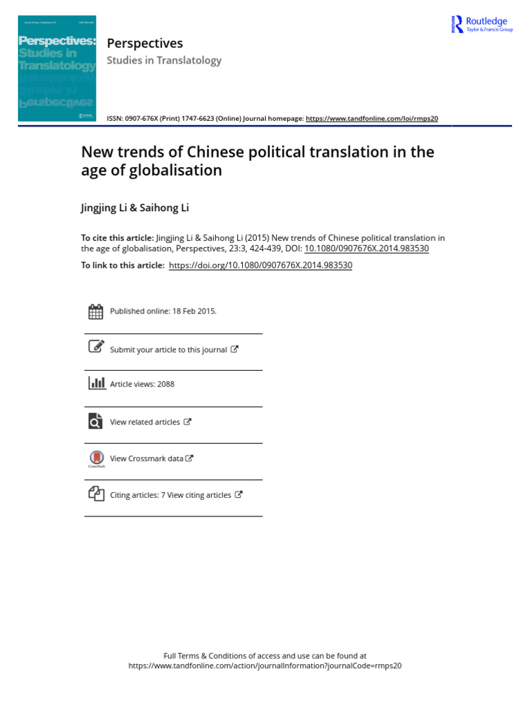 New Trends of Chinese Political Translation in The Age of Globalisation ...