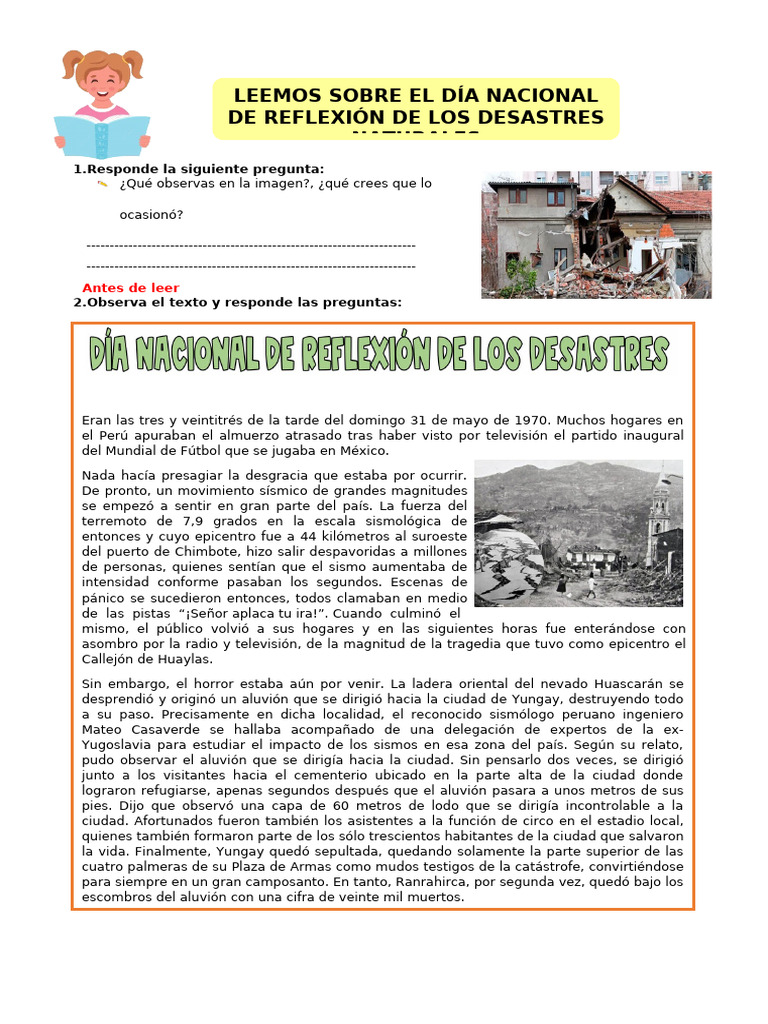 Ficha - 05-06-Dia de Reflexión de Los Desastres Naturales | PDF ...