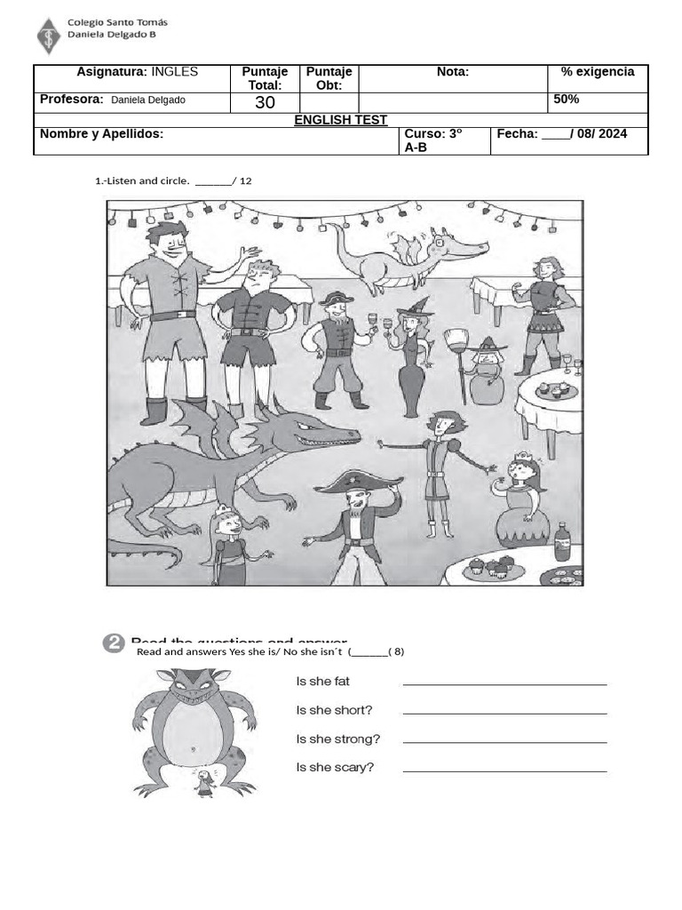 Prueba Ingles 3 Basico | PDF