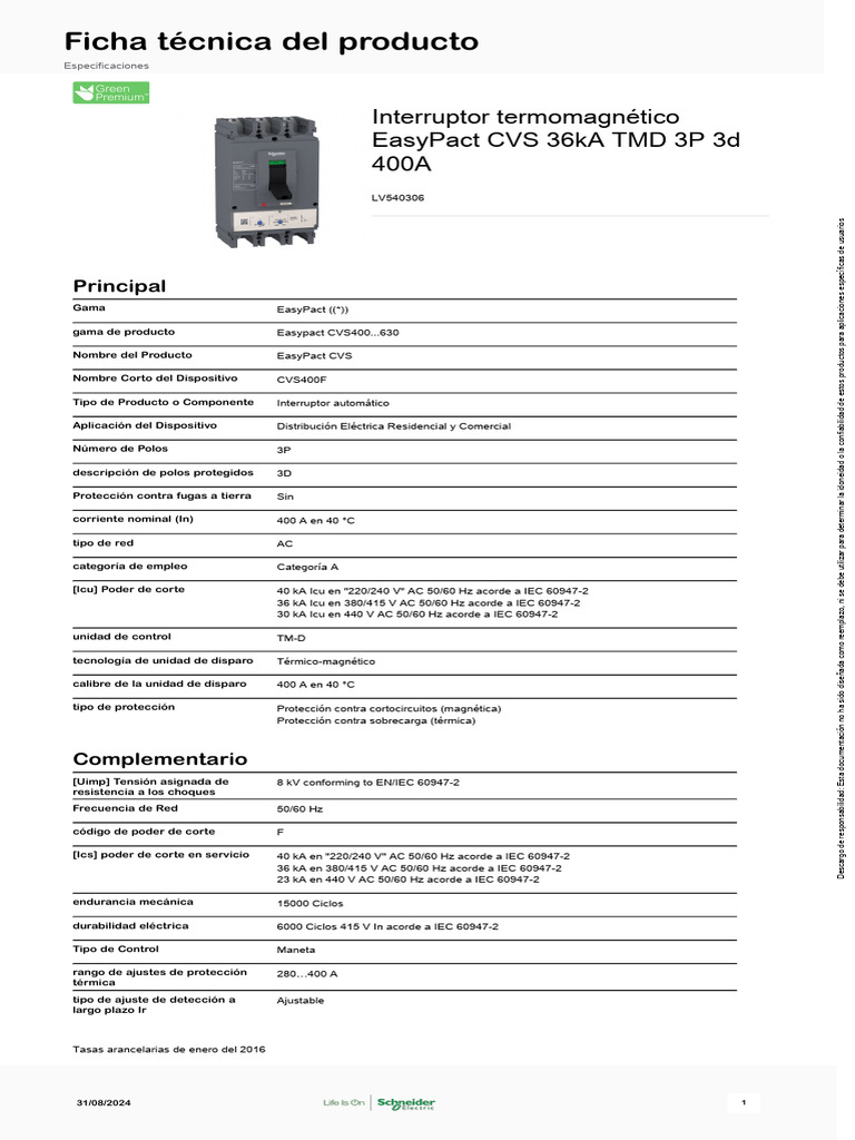 Schneider Electric - EasyPact-CVS - LV540306 | PDF
