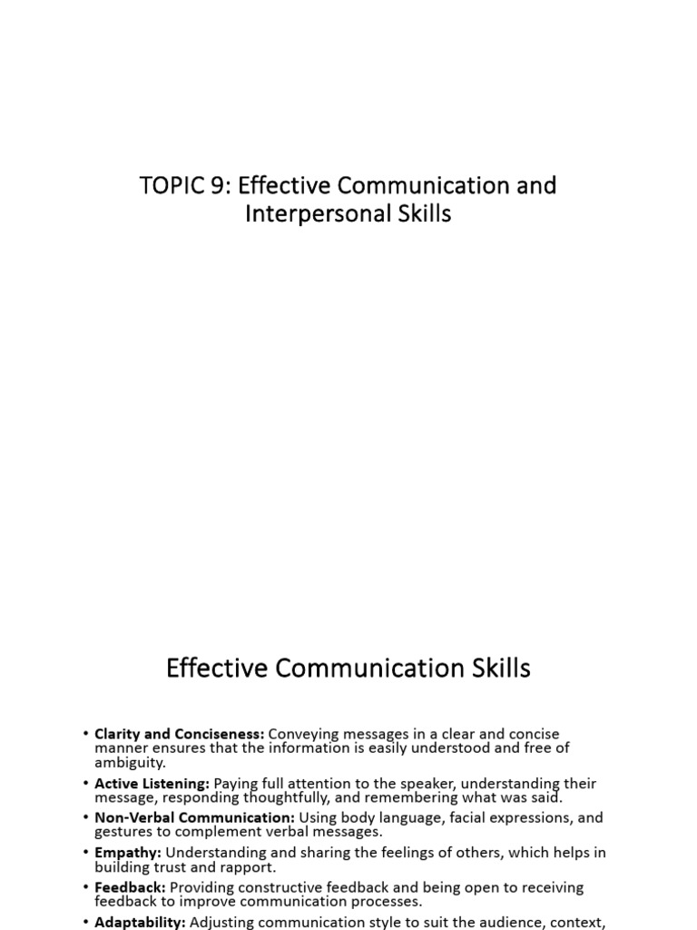 Topic 9 - Effective Communication Skills | PDF