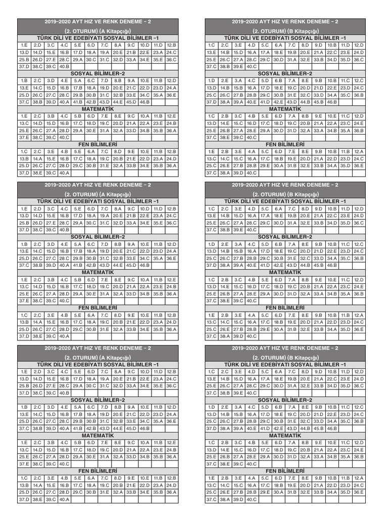 20200110173611-Hiz Ve Renk Ayt Yayin Denemesi-2 Cevap Anahtari 1 | PDF