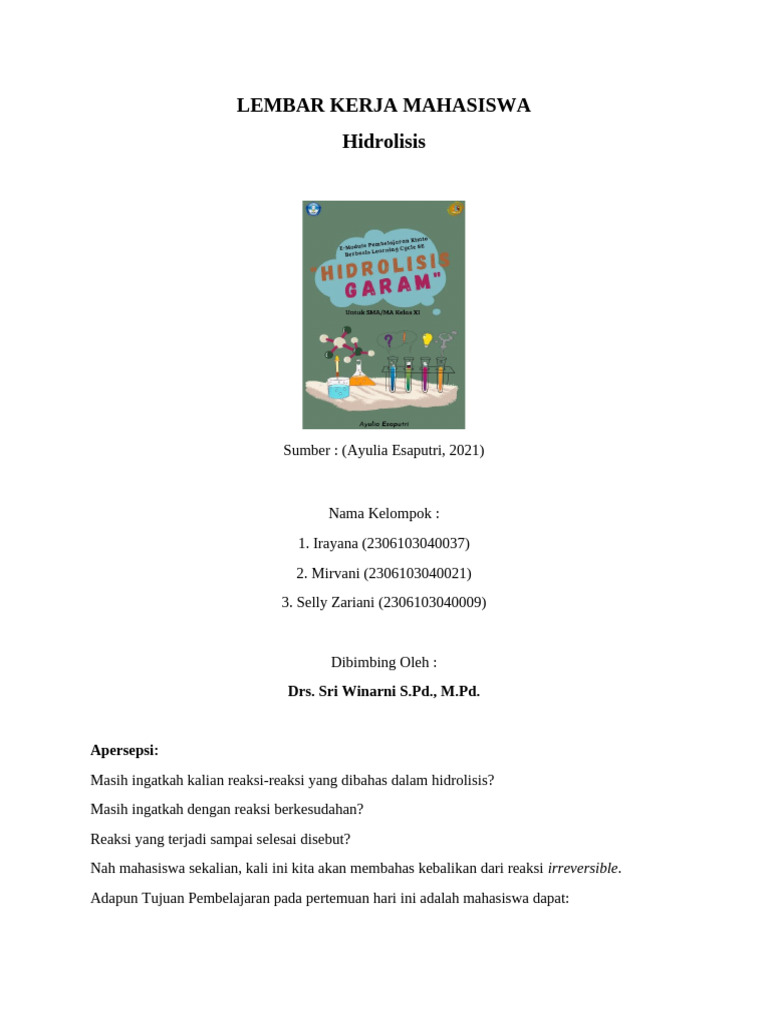 Hidrolisis. Tugas Kimdas 2 | PDF