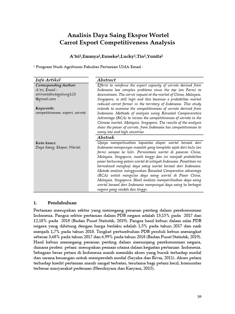 Analisis Daya Saing Ekspor Wortel Carrot Export Competitiveness Analysis | PDF