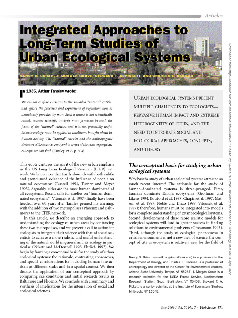 Integrated Approaches To Long Term Studies of Urban Ecological Systems ...
