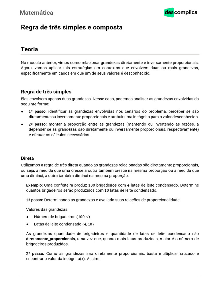 VOD - Matemática - Regra de Três Simples e Composta - 2024 | PDF