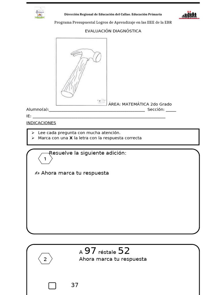 Prueba 2do Grado Matem+ítica | PDF