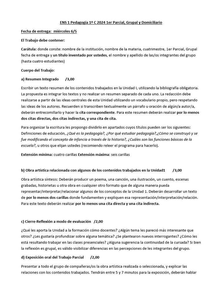 Primer Parcial Grupal Pedagogía | PDF