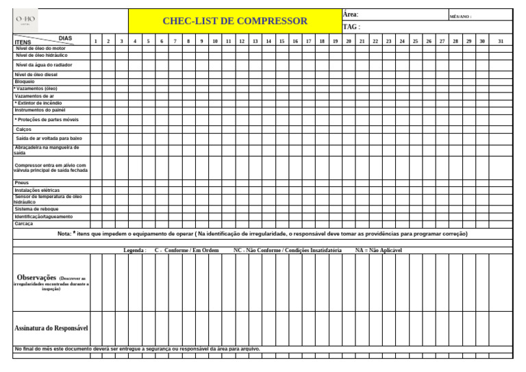 Check List Compressor - xls1 | PDF