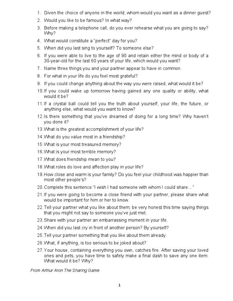 Arons 36 Questions | PDF