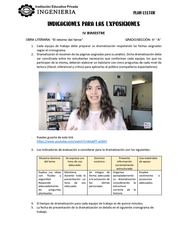 Indicaciones para Las Exposiciones 5° A - Iv Bim. | PDF