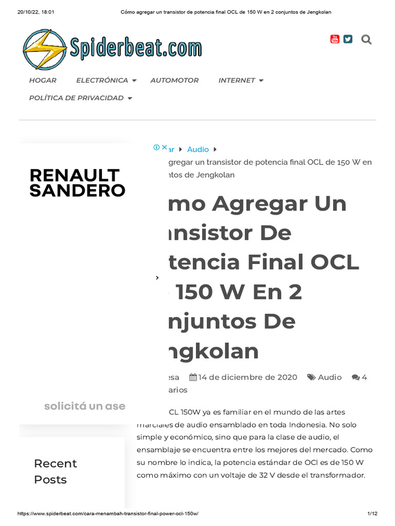 Cómo Agregar Un Transistor de Potencia Final OCL de 150 W en 2 ...