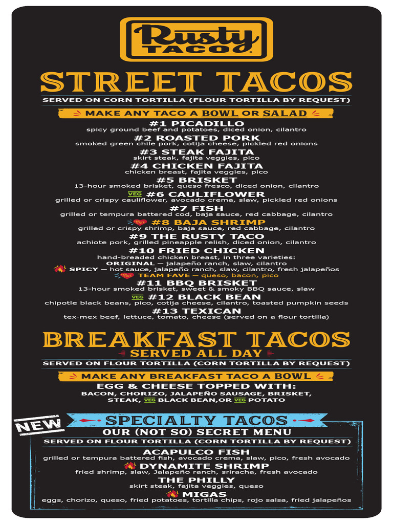 Universal Handheld Menu No Price | PDF